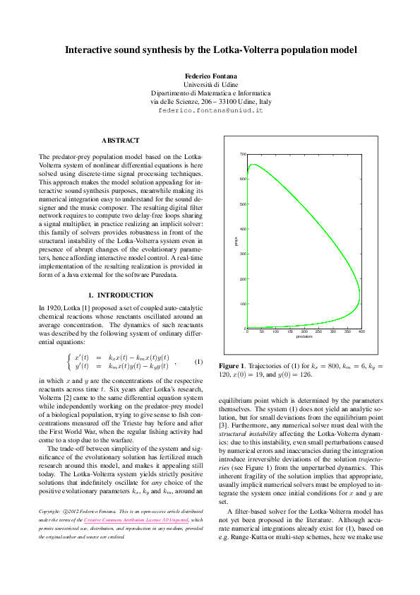 (PDF) Interactive sound synthesis by the Lotka-Volterra population model