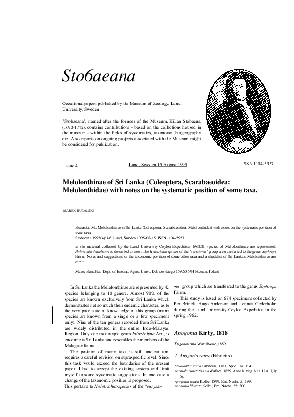 (PDF) Melolonthinae of Sri Lanka (Coleoptera, Scarabaeoidea ...