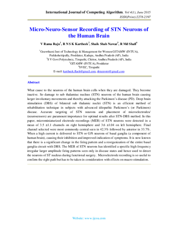 (PDF) Micro-Neuro-Sensor Recording of STN Neurons of the Human Brain
