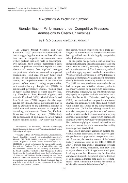 (PDF) Gender Gap in Performance under Competitive Pressure: Admissions ...