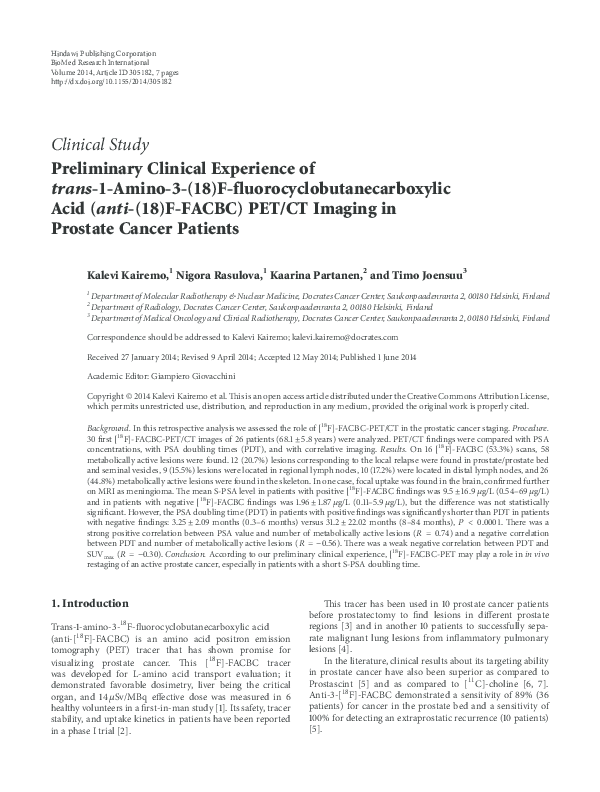(PDF) Preliminary Clinical Experience of trans-1-Amino-3-(18)F ...