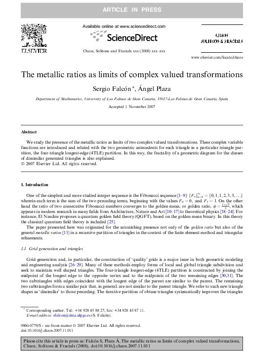 (PDF) The metallic ratios as limits of complex valued transformations