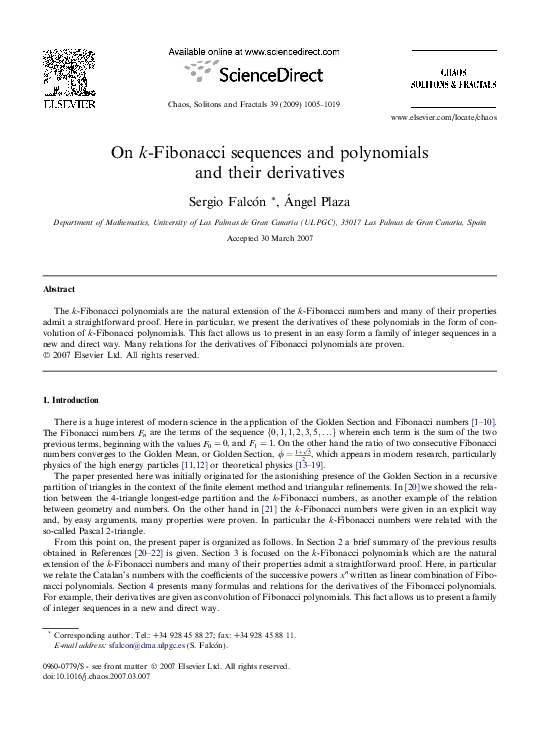 Pdf On K Fibonacci Sequences And Polynomials And Their Derivatives 5422
