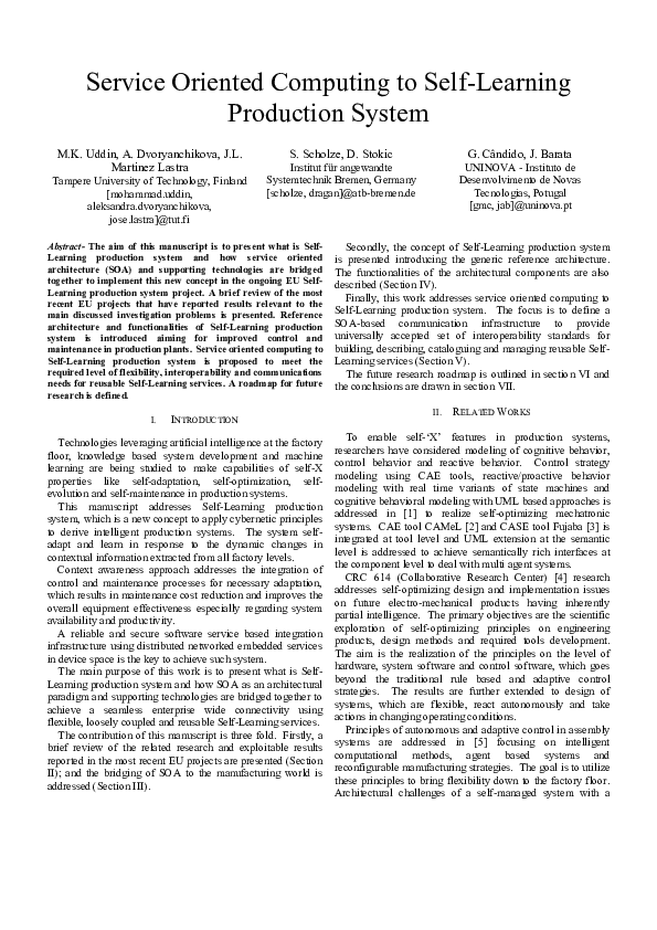 (PDF) Service oriented computing to Self-Learning production system | Jose Barata - Academia.edu