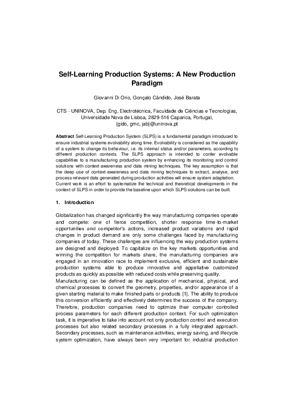 (PDF) Self-Learning Production Systems: A New Production Paradigm