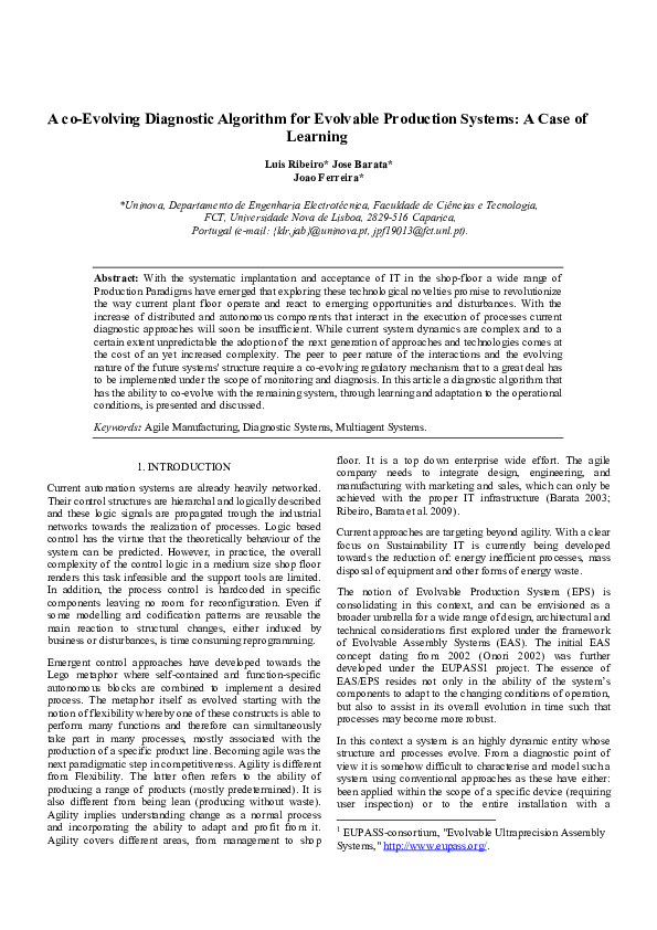 (PDF) A co-evolving diagnostic algorithm for evolvable production systems: A case of learning