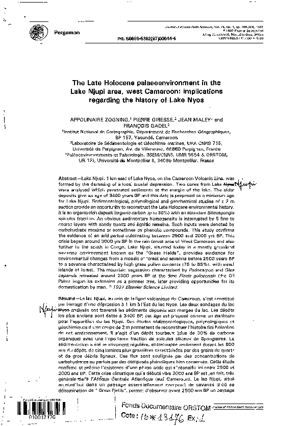 (PDF) ZOGNING, A., GIRESSE, P., MALEY, J., & GADEL, F. 1997. The Late ...