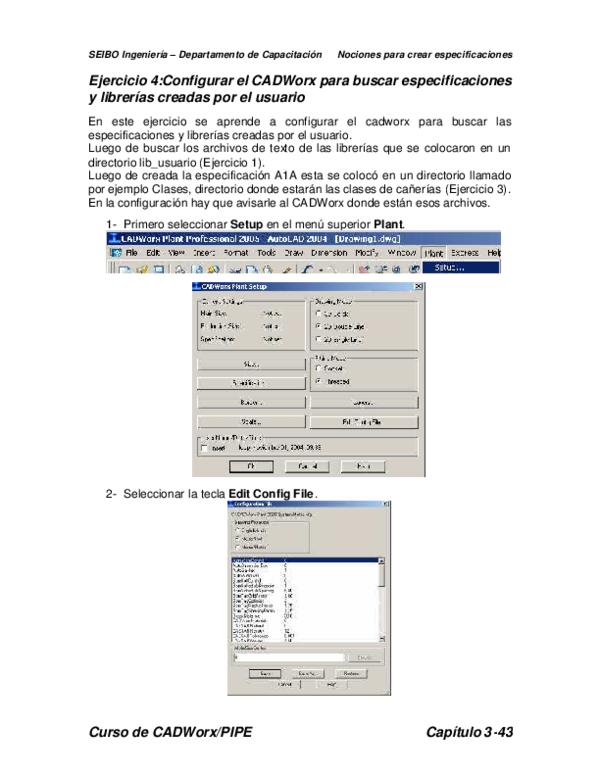 (PDF) Ejercicio4 Configurar el CADWorx para buscar especificaciones y librerías creadas por el ...