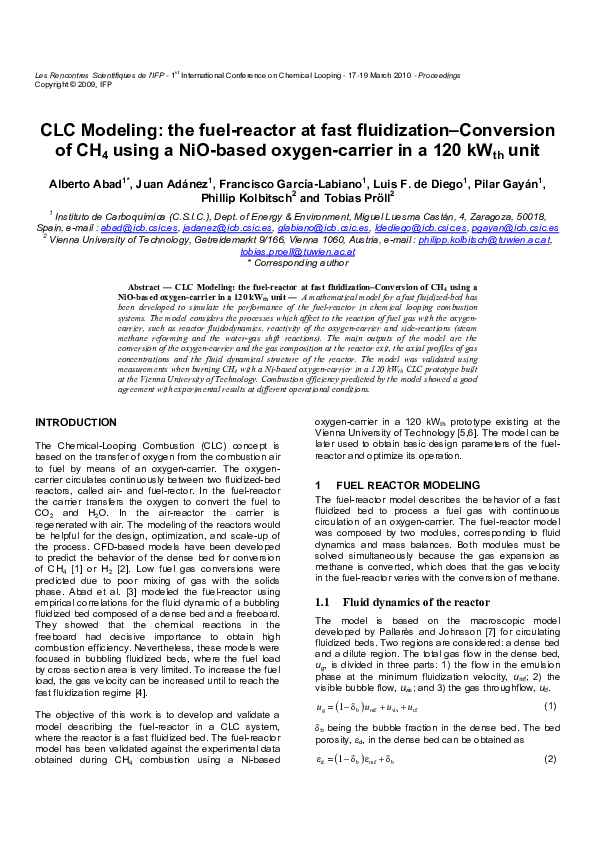 (PDF) CLC Modeling: the fuel-reactor at fast fluidization Conversion of ...