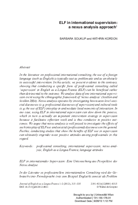 (PDF) Soukup, Barbara, and Kathrin Kordon. 2012. ELF in international ...