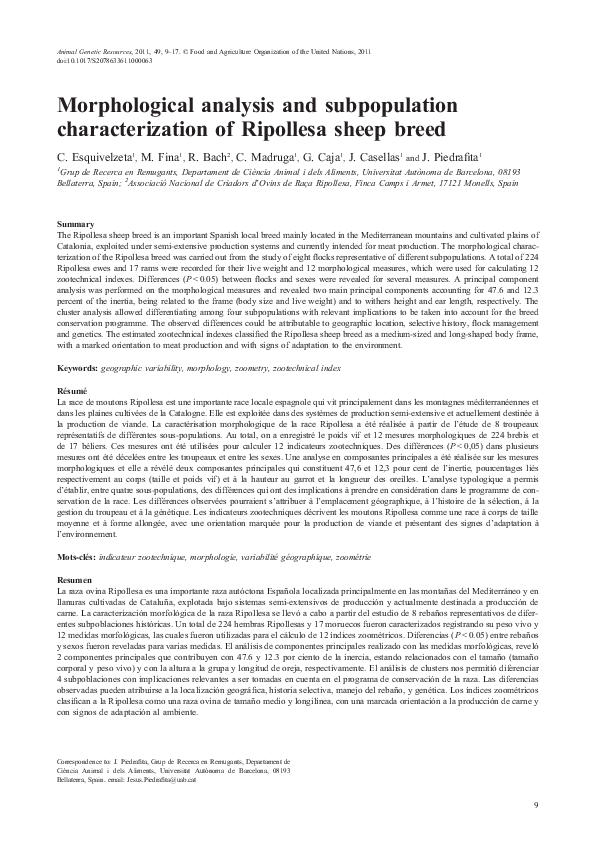 (PDF) Morphological analysis and subpopulation characterization of Ripollesa sheep breed
