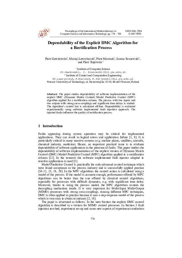 (PDF) Dependability of the explicit DMC algorithm for a rectification process