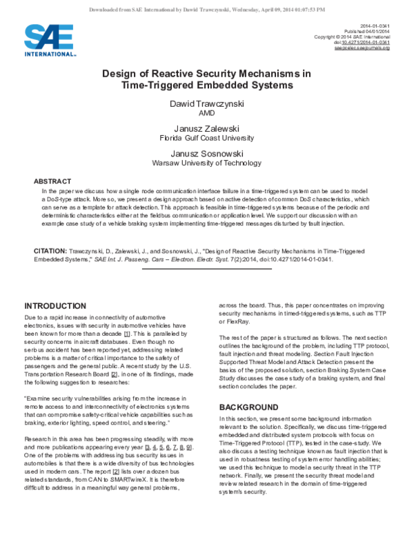 (PDF) Design of Reactive Security Mechanisms in Time-Triggered Embedded ...