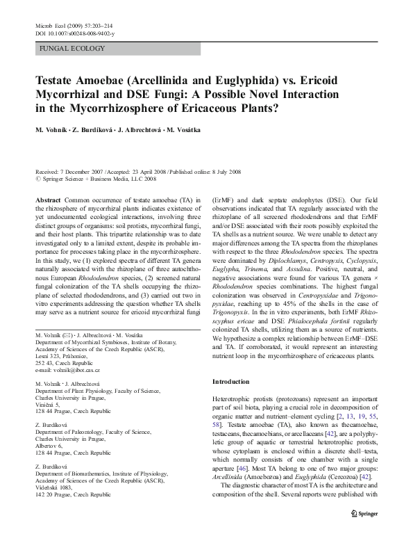 (PDF) Testate Amoebae (Arcellinida and Euglyphida) vs. Ericoid ...