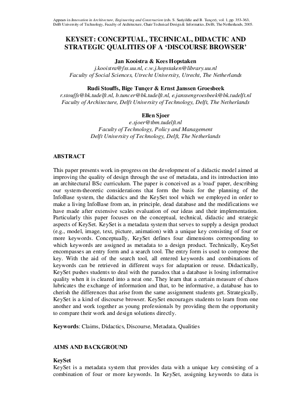 (PDF) Keyset: Conceptual, Technical, Didactic and Strategic Qualities of a 'Discourse Browser