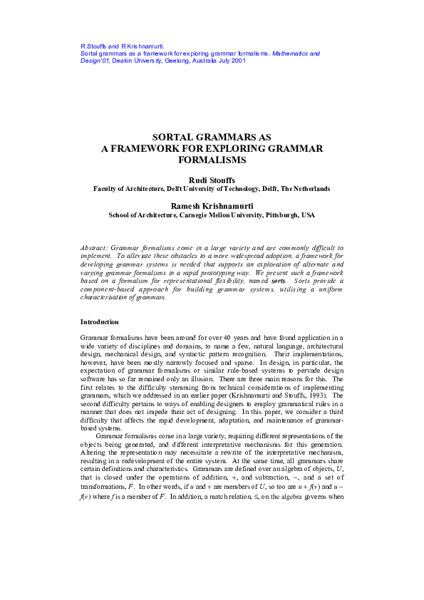 (PDF) Sortal grammars as a framework for exploring grammar formalisms
