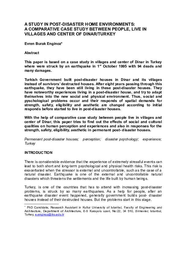 (PDF) A STUDY IN POST-DISASTER HOME ENVIRONMENTS: A COMPARATIVE CASE ...