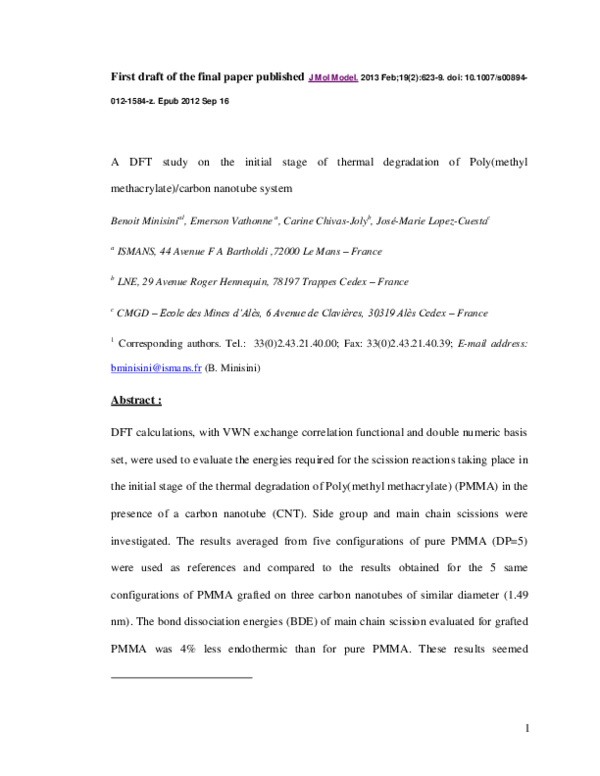 (PDF) A DFT study on the initial stage of thermal degradation of Poly ...