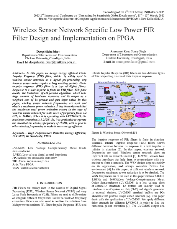 (PDF) Wireless Sensor Network Specific Low Power FIR Filter Design and Implementation on FPGA