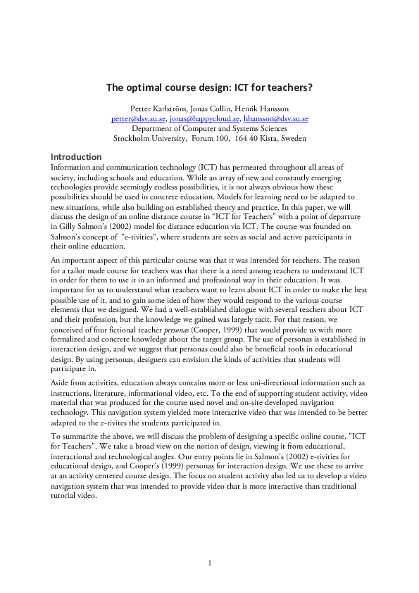 (PDF) The optimal course design: ICT for teachers?