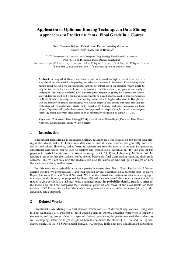 (PDF) Application of Optimum Binning Technique in Data Mining Approaches to Predict Students ...