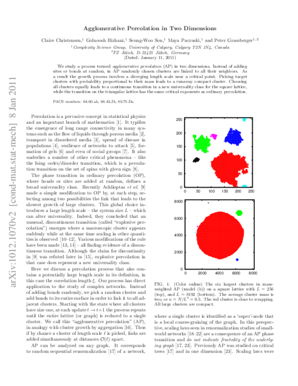 (PDF) Agglomerative percolation in two dimensions