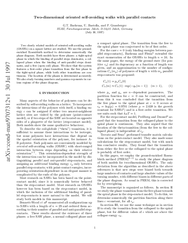 Pdf Two Dimensional Oriented Self Avoiding Walks With Parallel Contacts