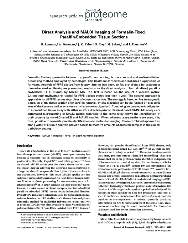 Pdf Direct Analysis And Maldi Imaging Of Formalin Fixed Paraffin