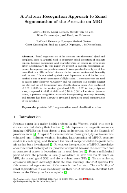 (PDF) A Pattern Recognition Approach to Zonal Segmentation of the ...