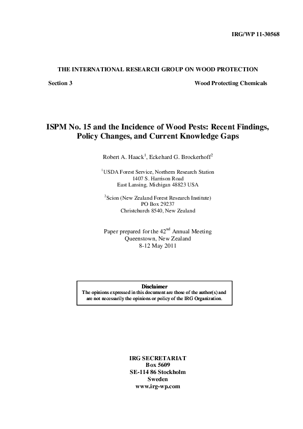 (PDF) ISPM No. 15 and the incidence of wood pests: recent findings ...