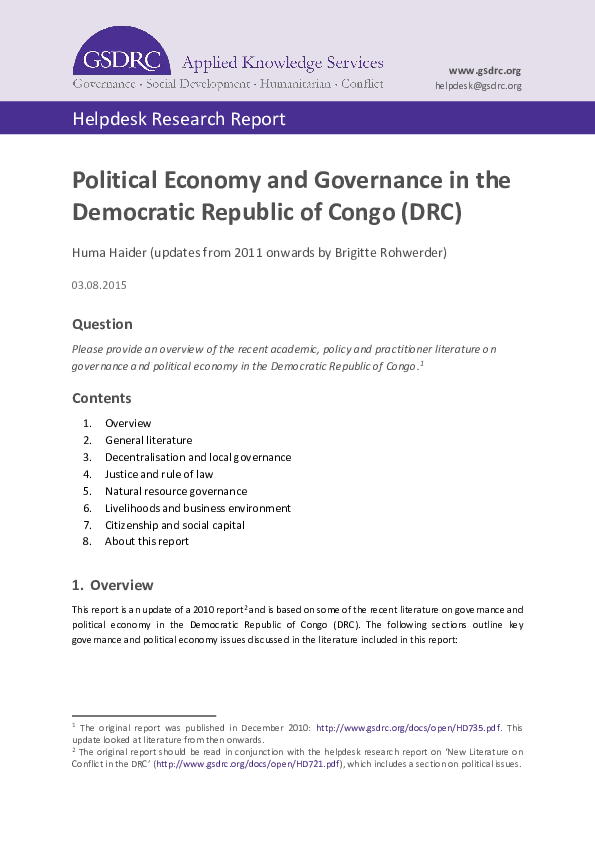 (PDF) Political Economy and Governance in the Democratic Republic of ...