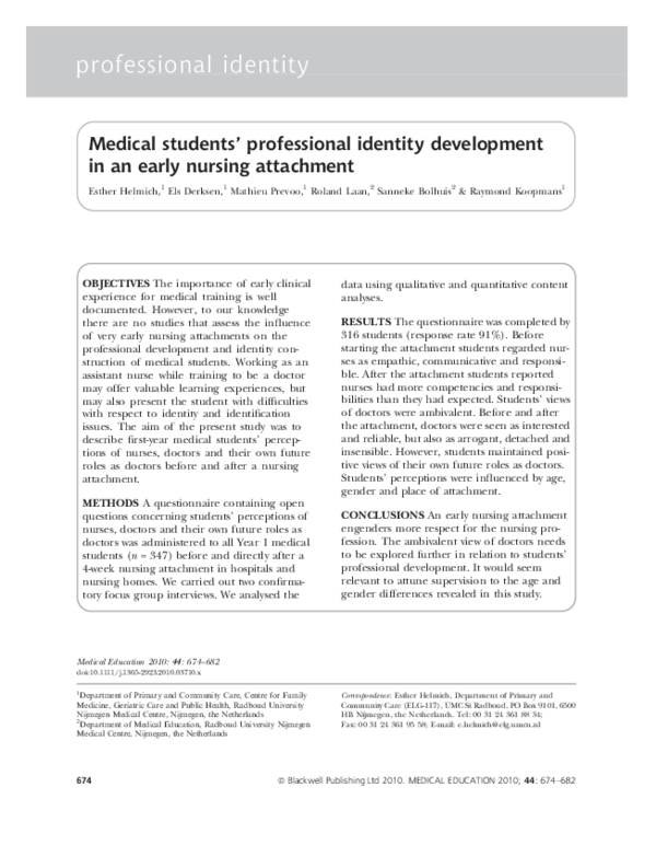 (PDF) Medical students’ professional identity development in an early ...