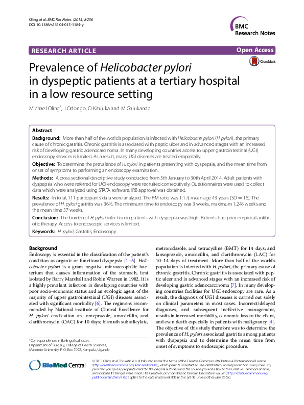(PDF) Reporting of Helicobacter pylori associated gastroduodenal diseases: A clinicopathological ...