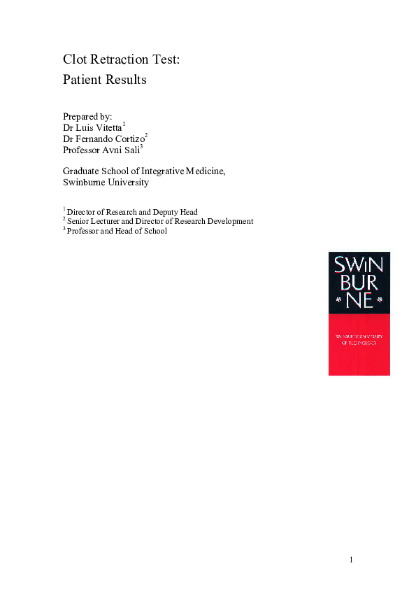 (PDF) Clot Retraction Test: Patient Results | Wilfredo Fernando Cortizo ...