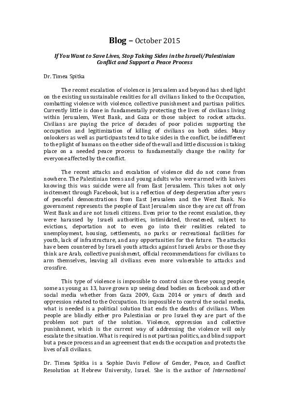 (PDF) If you want to Save Lives, Stop Taking Sides in the Israeli ...