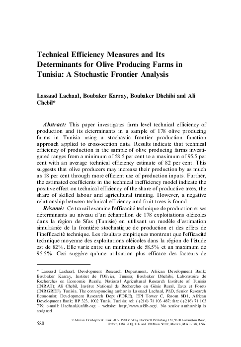 (PDF) Technical Efficiency Measures and Its Determinants for Olive Producing Farms in Tunisia: A ...