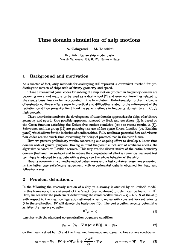 Time domain simulation of ship motions