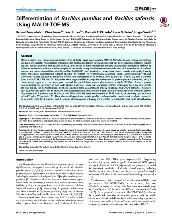 (PDF) Differentiation of Bacillus pumilus and Bacillus safensis Using ...