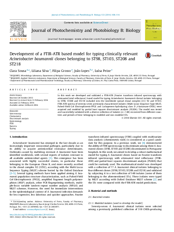 (PDF) Development of a FTIR-ATR based model for typing clinically ...