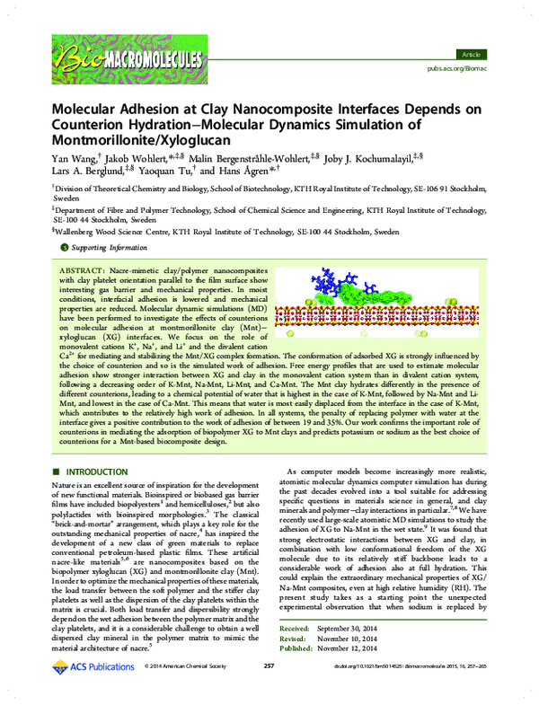 (PDF) Molecular adhesion at clay nanocomposite interfaces depends on ...