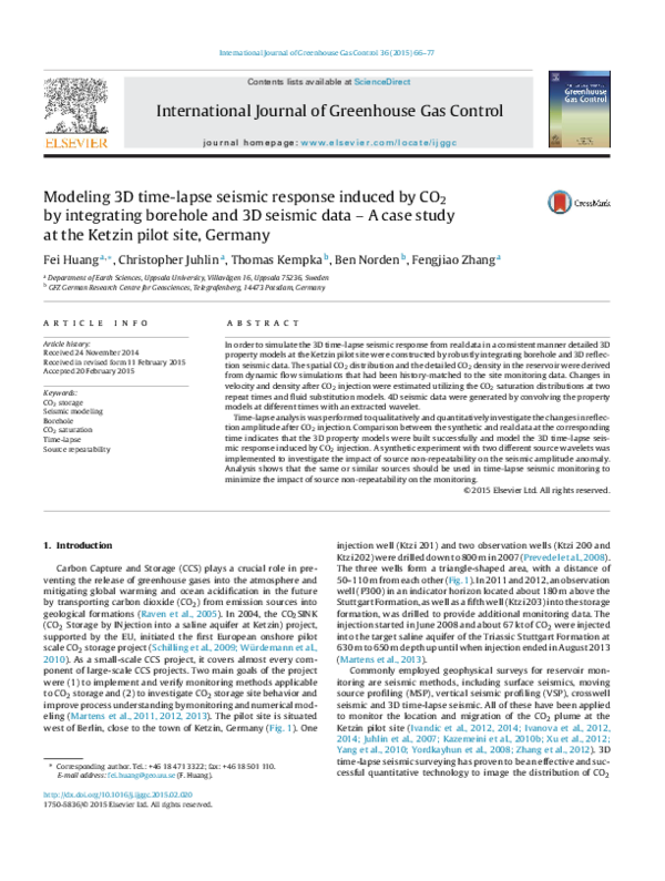 Pdf Modeling 3d Time Lapse Seismic Response Induced By Co2 By Integrating Borehole And 3d