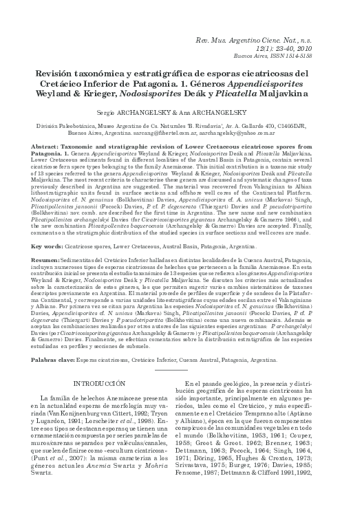 (PDF) Revisión taxonómica y estratigráfica de esporas cicatricosas del ...