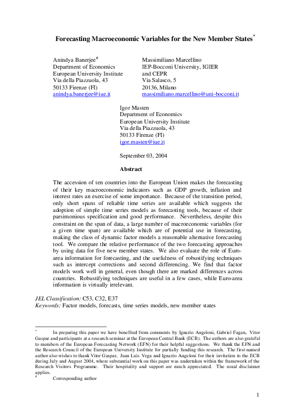 (PDF) Forecasting macroeconomic variables for the new Member States ...