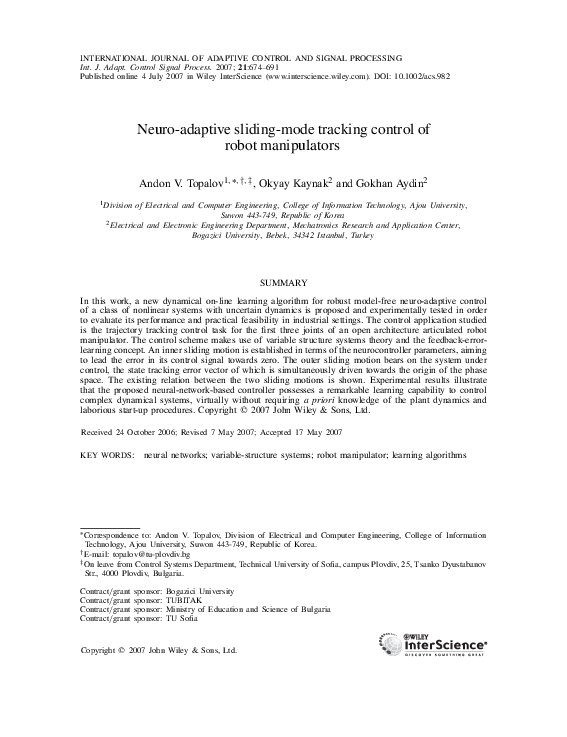(PDF) Neuro-adaptive sliding-mode tracking control of robot manipulators