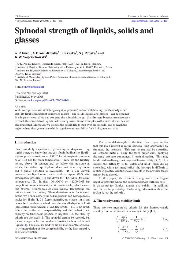 (PDF) Spinodal strength of liquids, solids and glasses