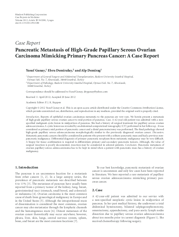 (PDF) Pancreatic Metastasis of High-Grade Papillary Serous Ovarian ...