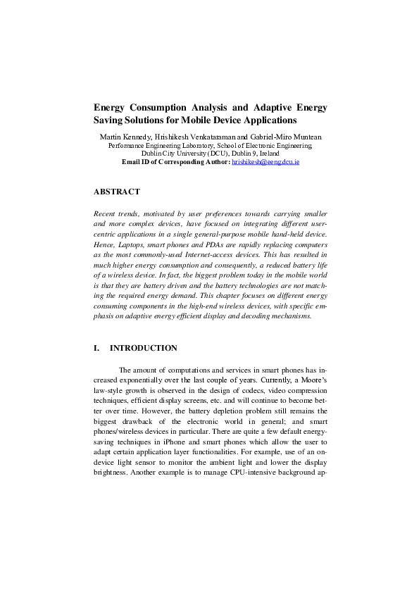 (PDF) Energy Consumption Analysis and Adaptive Energy Saving Solutions for Mobile Device ...