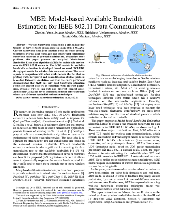 Pdf Mbe Model Based Available Bandwidth Estimation For Ieee 80211