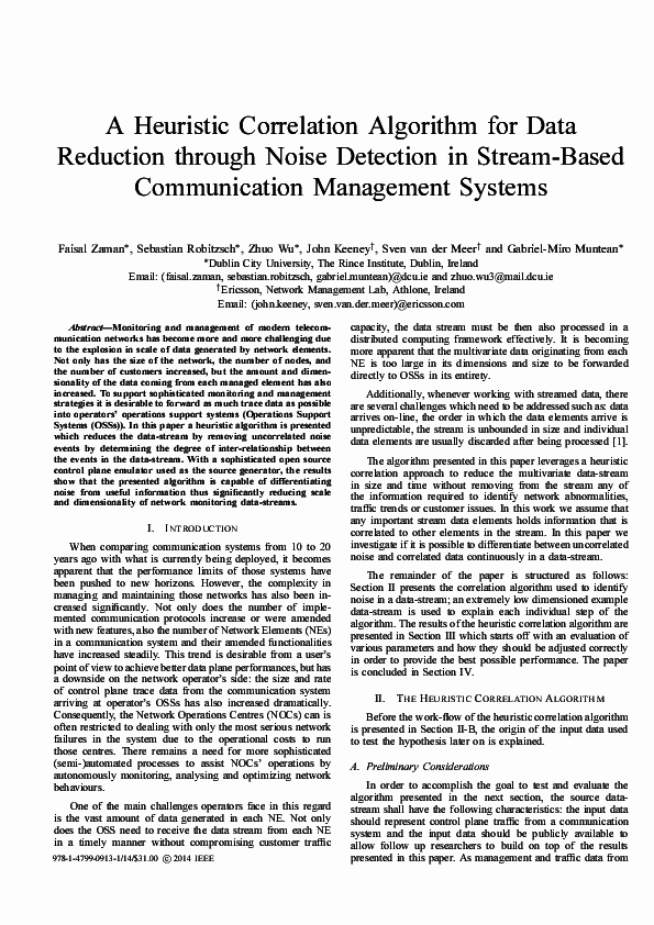 Pdf A Heuristic Correlation Algorithm For Data Reduction Through Noise Detection In Stream