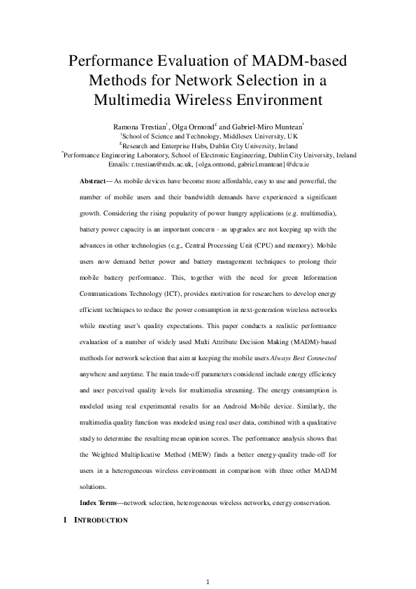 Pdf Performance Evaluation Of Madm Based Methods For Network